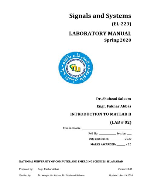 Sns Lab 02 Sp 20 Pdf Matrix Mathematics Matlab