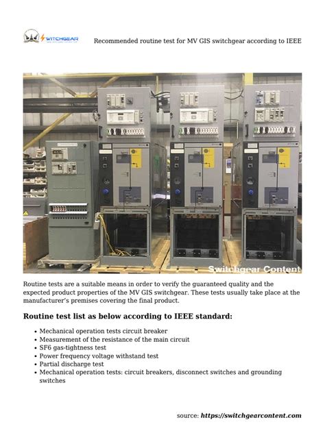 Recommended Routine Test For Mv Gis Switchgear According To Ieee Vvi Pdf