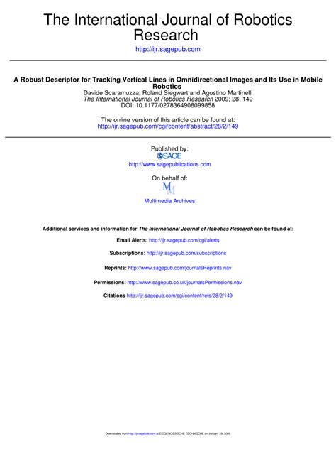 Pdf A Robust Descriptor For Tracking Vertical Lines In Omnidirectional Images And Its Use In