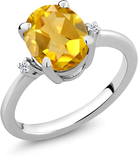 Yellow Topaz Ring White Gold White Topaz 3 Stone Engagement Ring Luo