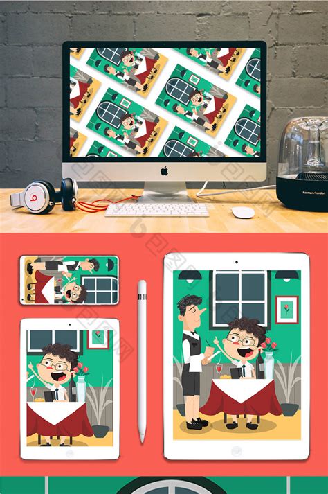 点餐西餐厅吃饭健康饮食插画图片 包图网