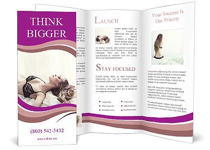 White Bed Seduction Sensual Woman Exudes Sexiness Brochure Template Design ID