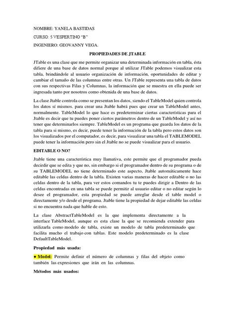 Propiedades De Jtable Pdf Objeto Informática Tecnologías De La Información
