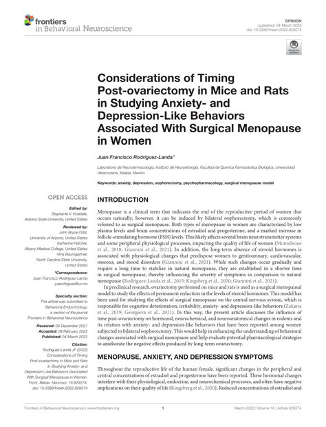 Pdf Considerations Of Timing Post Ovariectomy In Mice And Rats In