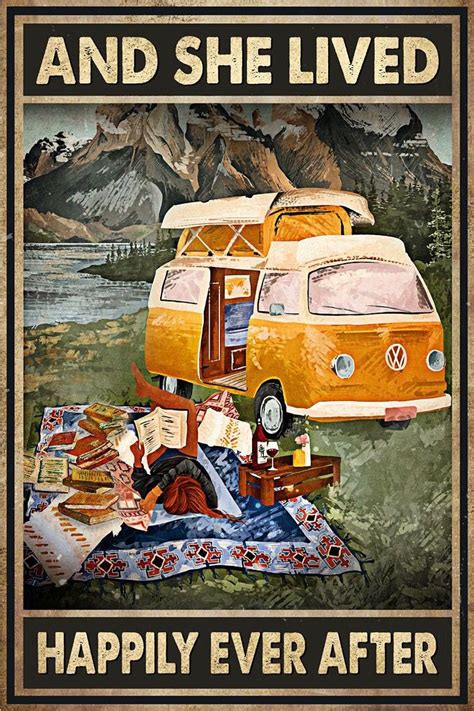 And She Lived Happily Ever After Camping Poster Vintage Poster Art