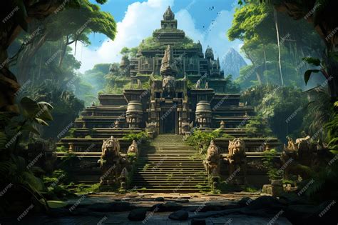 A Temple In The Jungle With Trees And Plants High Quality Premium Ai