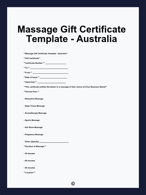 Massage T Certificate Template Australia