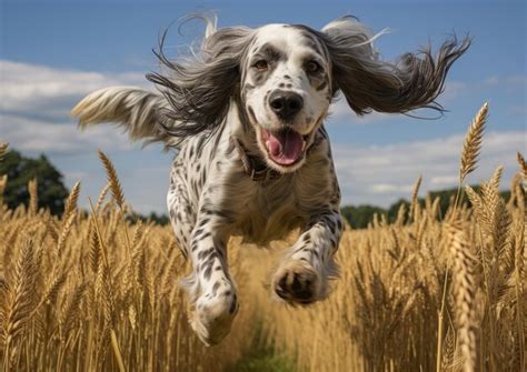 Premium Ai Image An English Setter Leaping Gracefully Over Tall Grass
