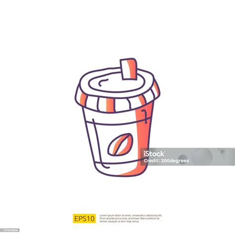 카페 컨셉 벡터 일러스트레이션을 위해 종이 컵 커피 나 차를 가져 가라 핸드 드로잉 낙서 그라데이션 채우기 라인 아이콘 기호 0