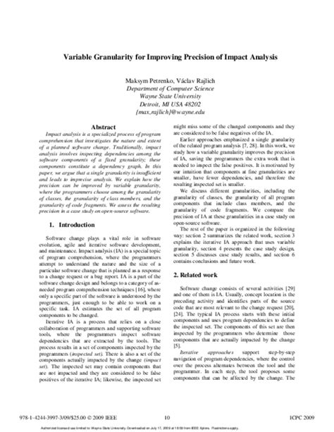 Pdf Variable Granularity For Improving Precision Of Impact Analysis