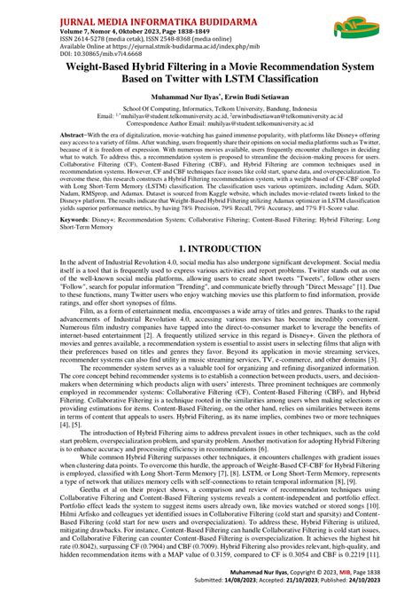 Pdf Weight Based Hybrid Filtering In A Movie Recommendation System