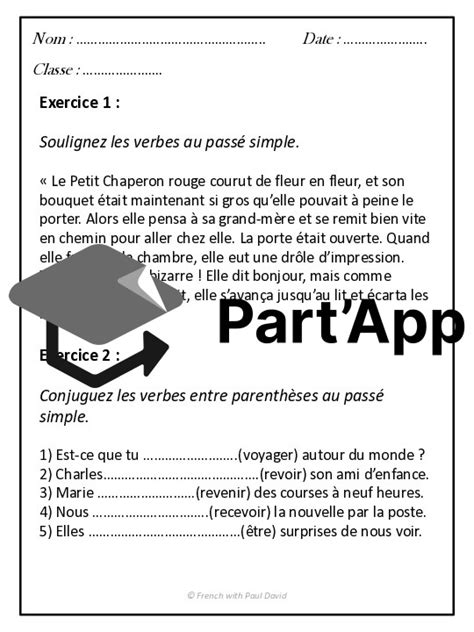 Partapp Le Passé Simple Exercices Corrigés
