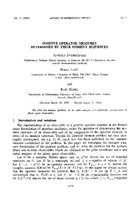 Pdf Positive Operator Measures Determined By Their Moment Sequences