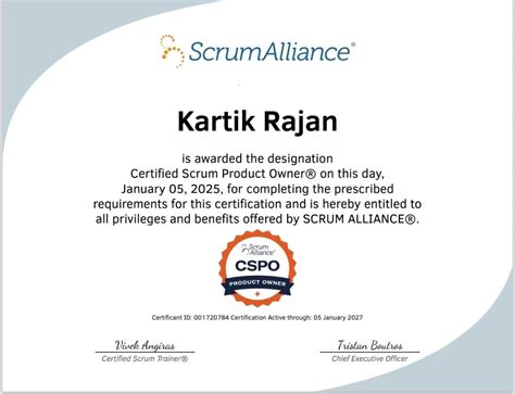 Kartik Rajan On Linkedin Cspo Scrumalliance Simpliaxis Agile Productowner Scrum