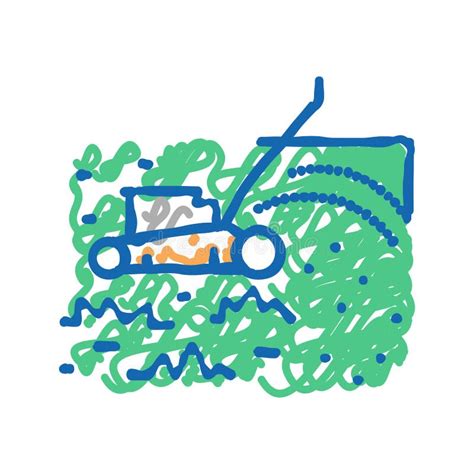 Grass Cutting With Lawn Mower Icon Doodle Illustration Stock