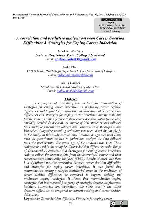 Pdf A Correlation And Predictive Analysis Between Career Decision Difficulties And Strategies