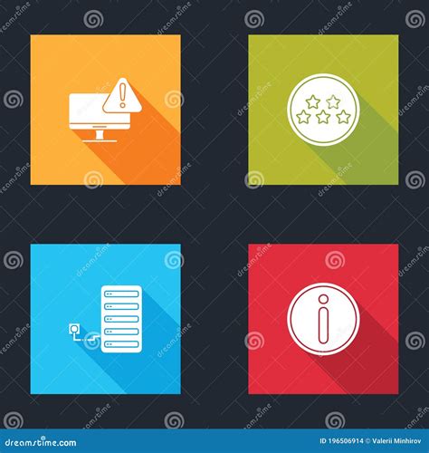 Set Monitor With Exclamation Mark Five Stars Rating Review Server And Information Icon Vector