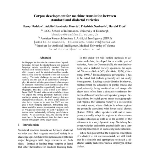 Corpus Development For Machine Translation Between Standard And Dialectal Varieties Acl Anthology
