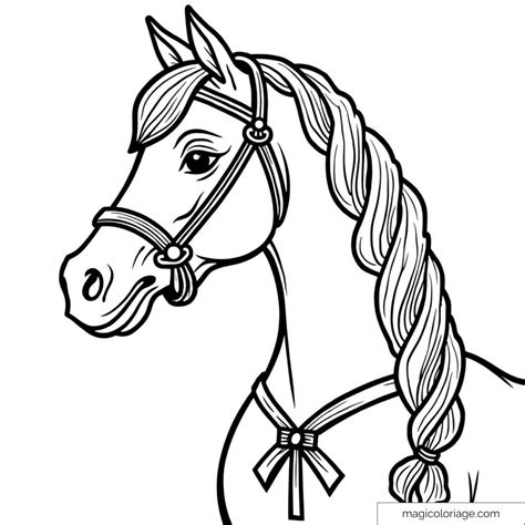 Elegante Página Para Colorear De Un Caballo Con Crin Trenzada
