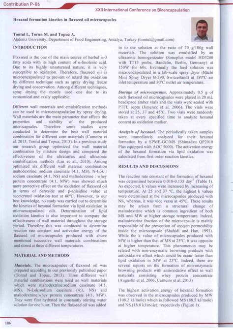 Pdf Hexanal Formation Kinetics In Flaxseed Oil Microcapsules