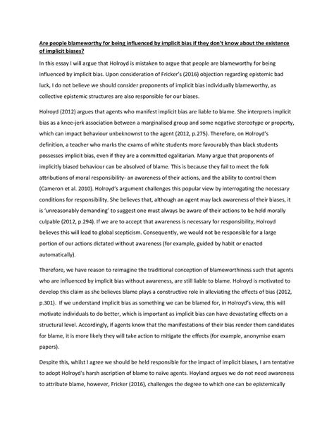 Implicit Bias1 Essay Are People Blameworthy For Being Influenced By