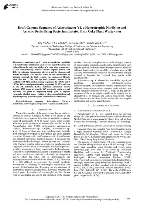 Pdf Draft Genome Sequence Of Acinetobacter Y1 A Heterotrophic Nitrifying And Aerobic