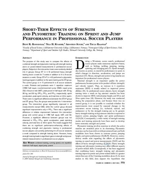 Pdf Short Term Effects Of Strength And Plyometric Training On Sprint And Jump Performance In
