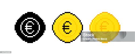 8 비트 픽셀 아트 유로 동전의 집합입니다 골드 모네 벡터 그림 모자이크 처리에 대한 스톡 벡터 아트 및 기타 이미지