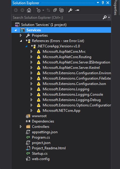 Using Net Core New Solution Has Errors In The References Folder