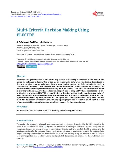 Pdf Multi Criteria Decision Making Using Electre