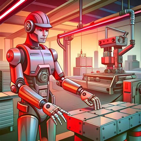 A Futuristic Robot Operates A Robotic Arm In A Sleek Modern Factory Premium Ai Generated Image