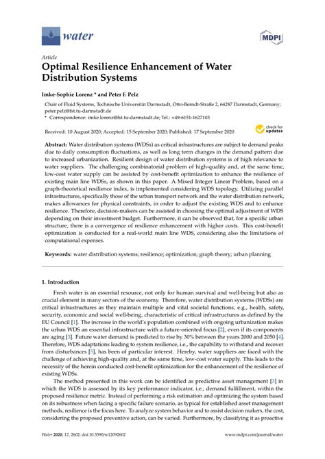 Pdf Optimal Resilience Enhancement Of Water Distribution Systems
