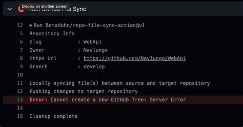Error Cannot Create A New GitHub Tree Server Error Issue BetaHuhn Repo File Sync
