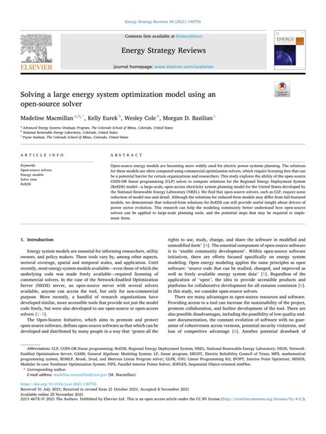 Pdf Solving A Large Energy System Optimization Model Using An Open