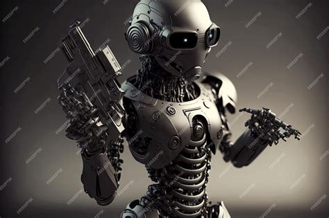 Premium Photo Robotic Technology Android Robot Thief With Gun Generative Ai