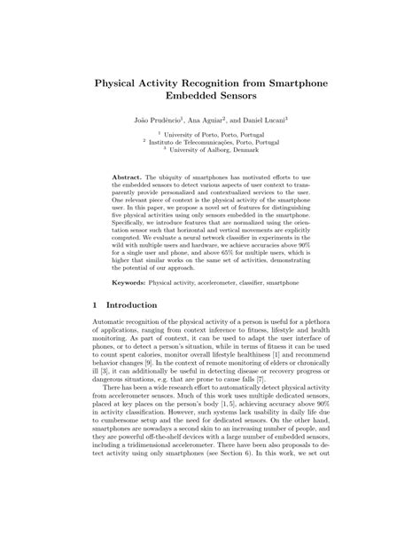 Pdf Physical Activity Recognition From Smartphone Embedded Sensors