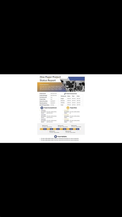 One Pager Project Status Report PowerPoint Template