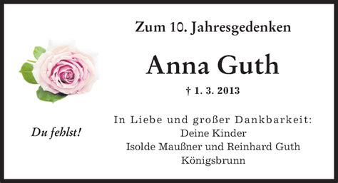 Traueranzeigen Von Anna Guth Augsburger Allgemeine Zeitung