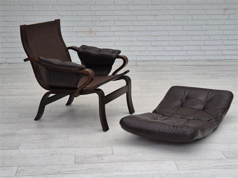 1970s Scandinavian Lounge Chair In Original Condition Brown Leather