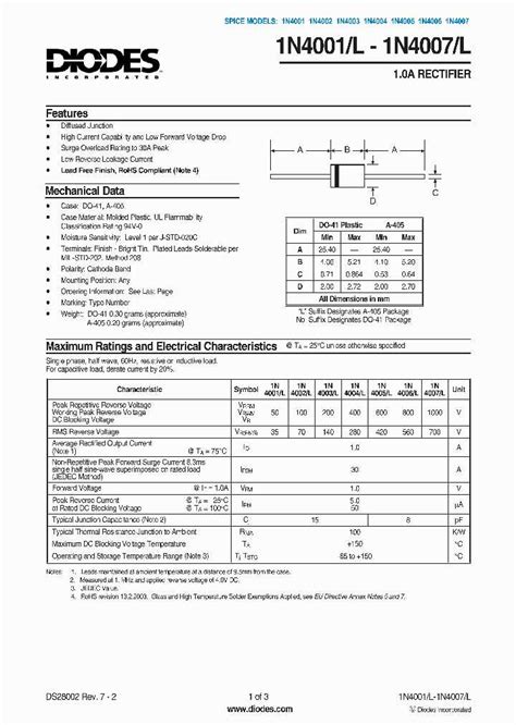 1n4004 Datasheet Specifications Pinout And Electrical Characteristics