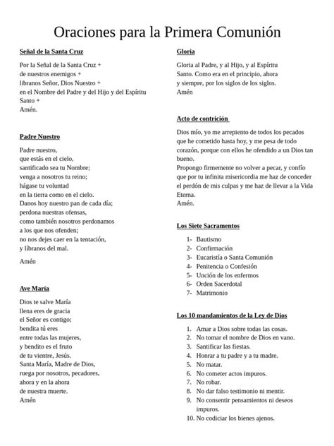 Oraciones Para La Primera Comunión Pdf Eucaristía María Madre De