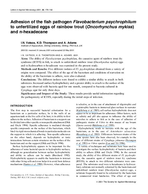Pdf Adhesion Of The Fish Pathogen Flavobacterium Psychrophilum To