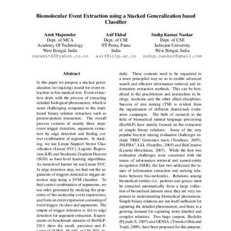 Biomolecular Event Extraction Using A Stacked Generalization Based