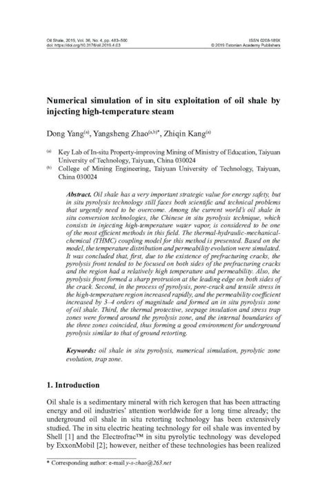 PDF Numerical Simulation Of In Situ Exploitation Of Oil Shale Heating Oil Production Began