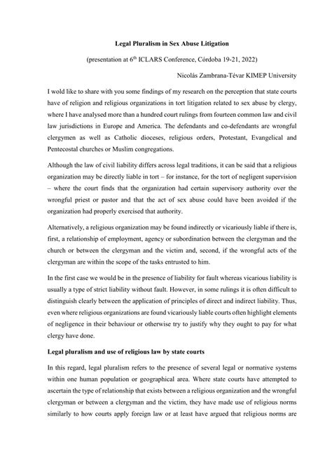 Pdf Legal Pluralism In Sex Abuse Litigation Presentation 6th Iclars Conference 2022