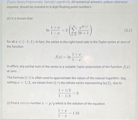Solved Taylor Seriespolynomials Natural Logarithm All