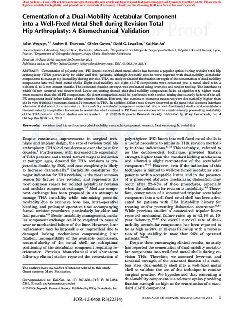 Pdf Cementation Of A Dual Mobility Acetabular Component Into A Well Fixed Metal Shell During