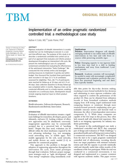 Pdf Implementation Of An Online Pragmatic Randomized Controlled Trial