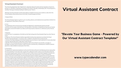 Free Printable Virtual Assistant Contract Templates Word Pdf