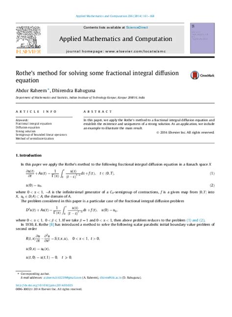 pdf rothe s method for solving some fractional integral diffusion